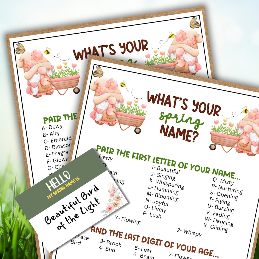 Spring Name Generator Game: Printable Party Activity (digital Download ...