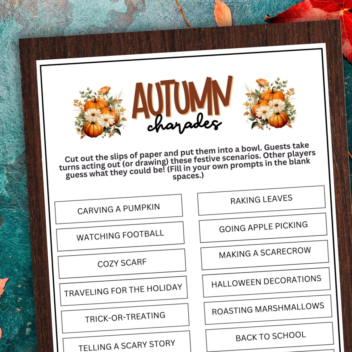 Fall Charades Game for Autumn Gatherings Thanksgiving Harvest Festivals ...