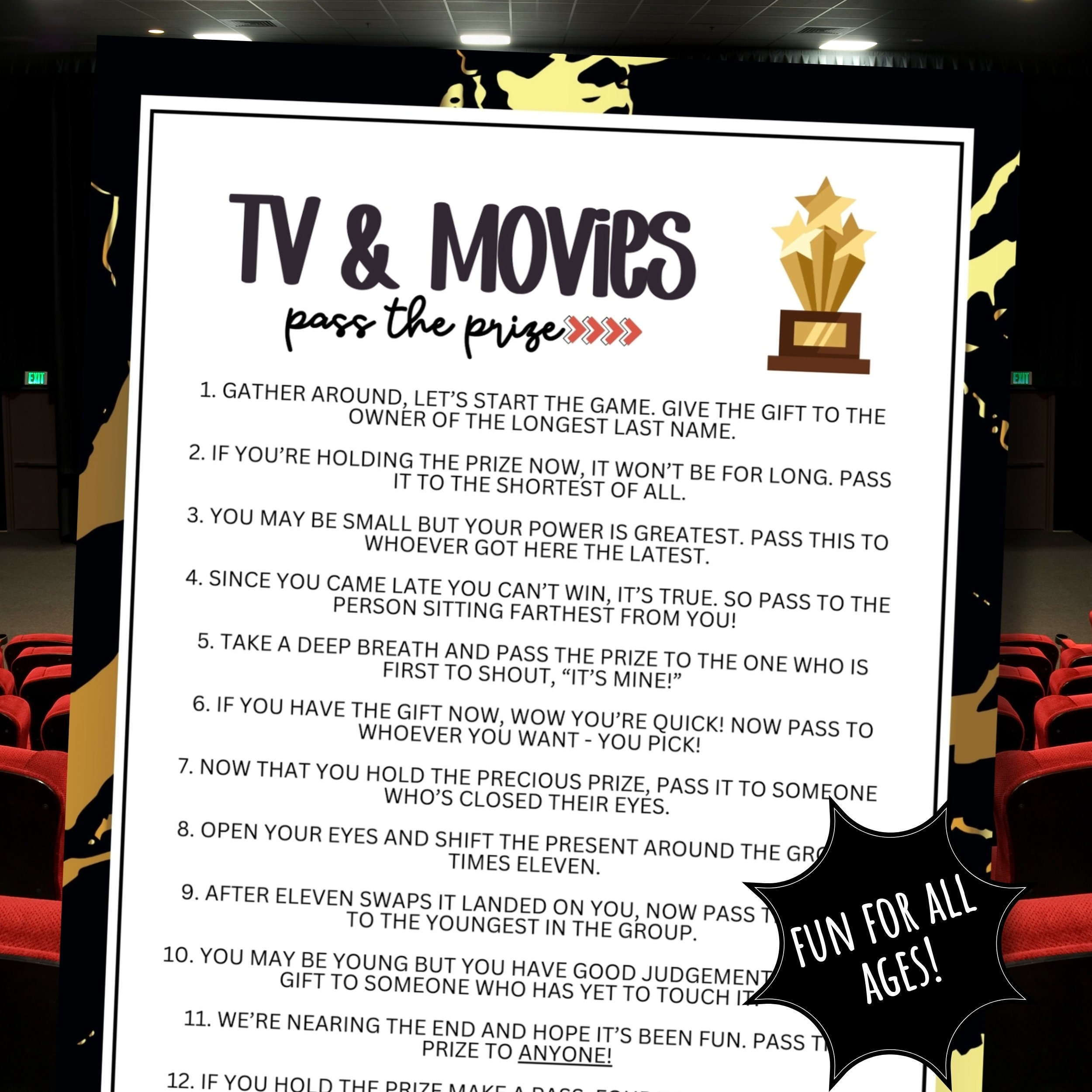 Movie Awards Pass the Prize Left Right Game Activity for Hollywood ...