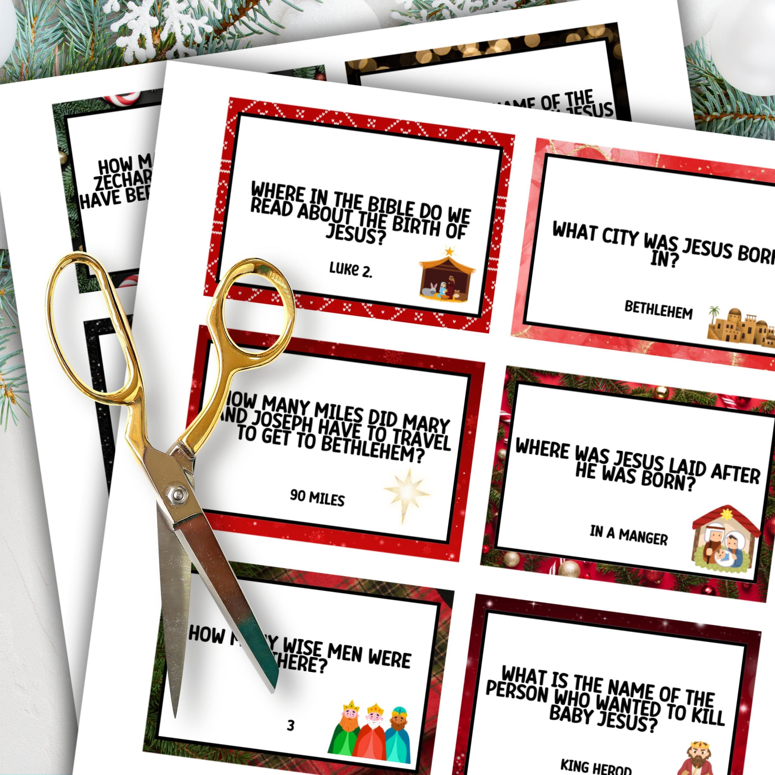 Christmas Bible Trivia Cards Printable Jesus Nativity Quiz KJV Youth ...