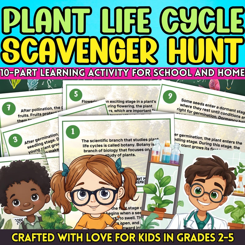 Plant Life Cycle Scavenger Hunt: Botany Activity for Kids (digital ...