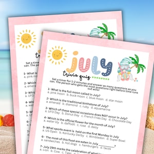 Summer Trivia Printable Multiple Choice Beach Vacation RV Camping Ice ...