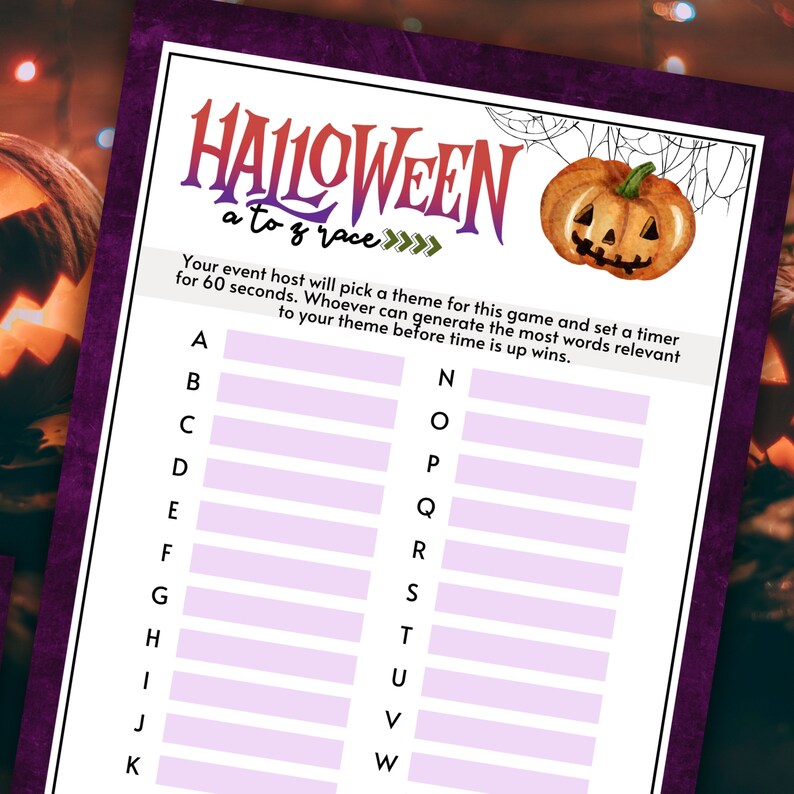 Halloween Party Game A to Z Word Race Printable Puzzle Activities for ...