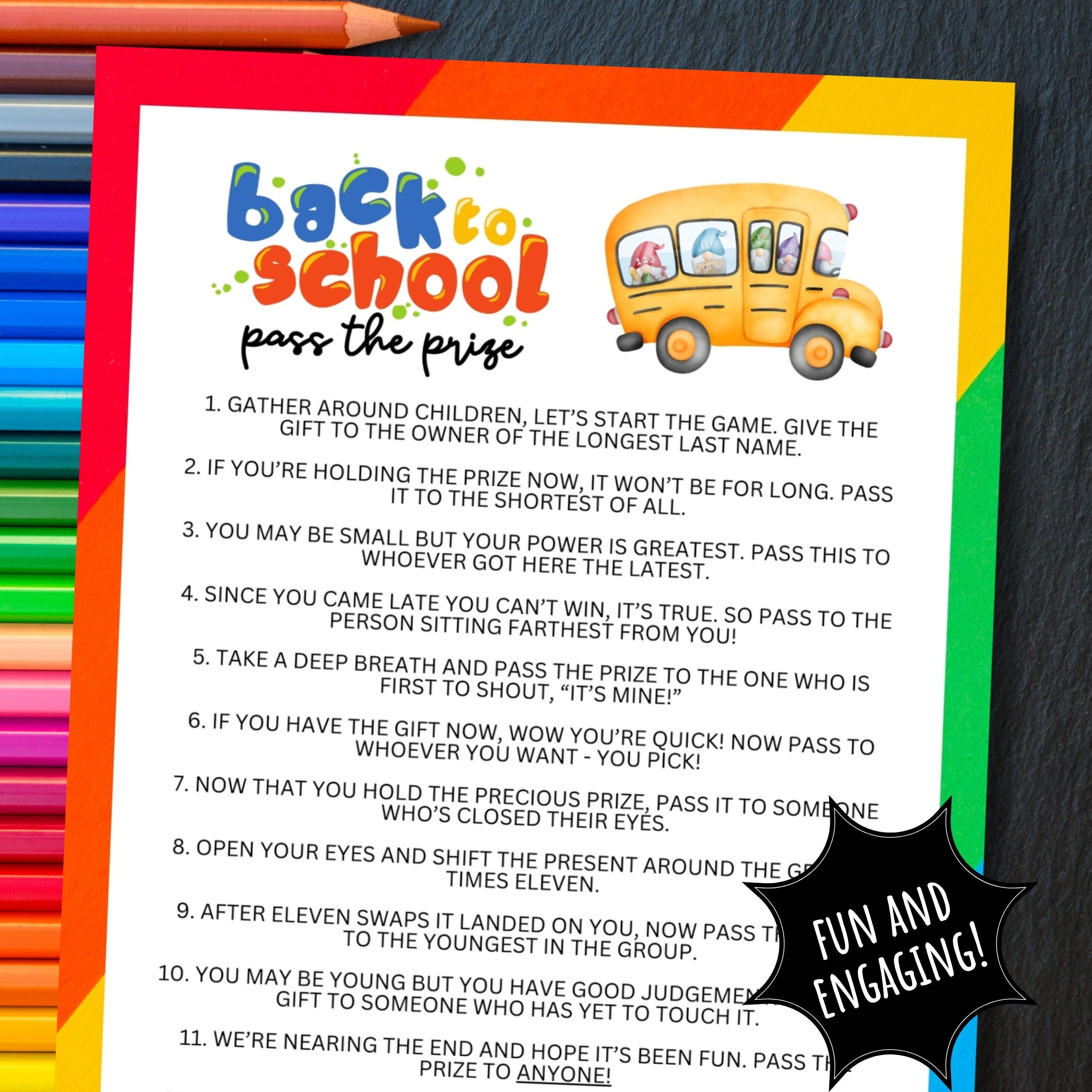 Back to School Pass the Prize Left Right Game for Kindergarten First ...