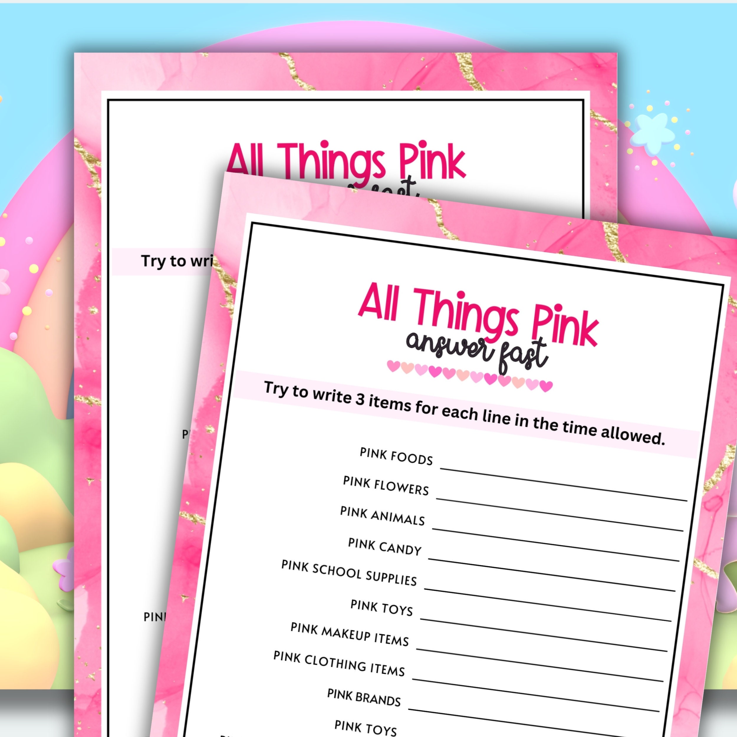National Pink Day Game: Answer Fast Printable Party Activity (PDF) - Etsy