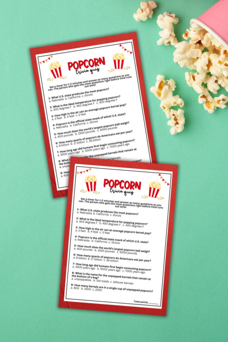 Popcorn Trivia Party Game Family Movie Night Teen Tween Pajama PJ ...