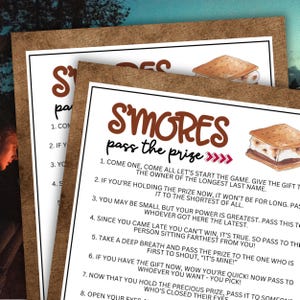 S'mores Pass the Prize Game: Camping Party Printable (PDF) - Etsy