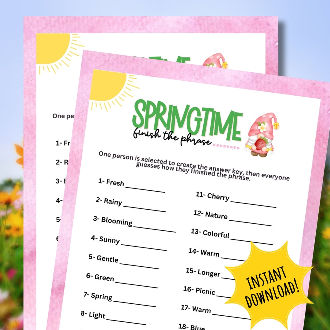 Spring Themed Finish the Phrase Game Bloom and Grow Party Activity for ...