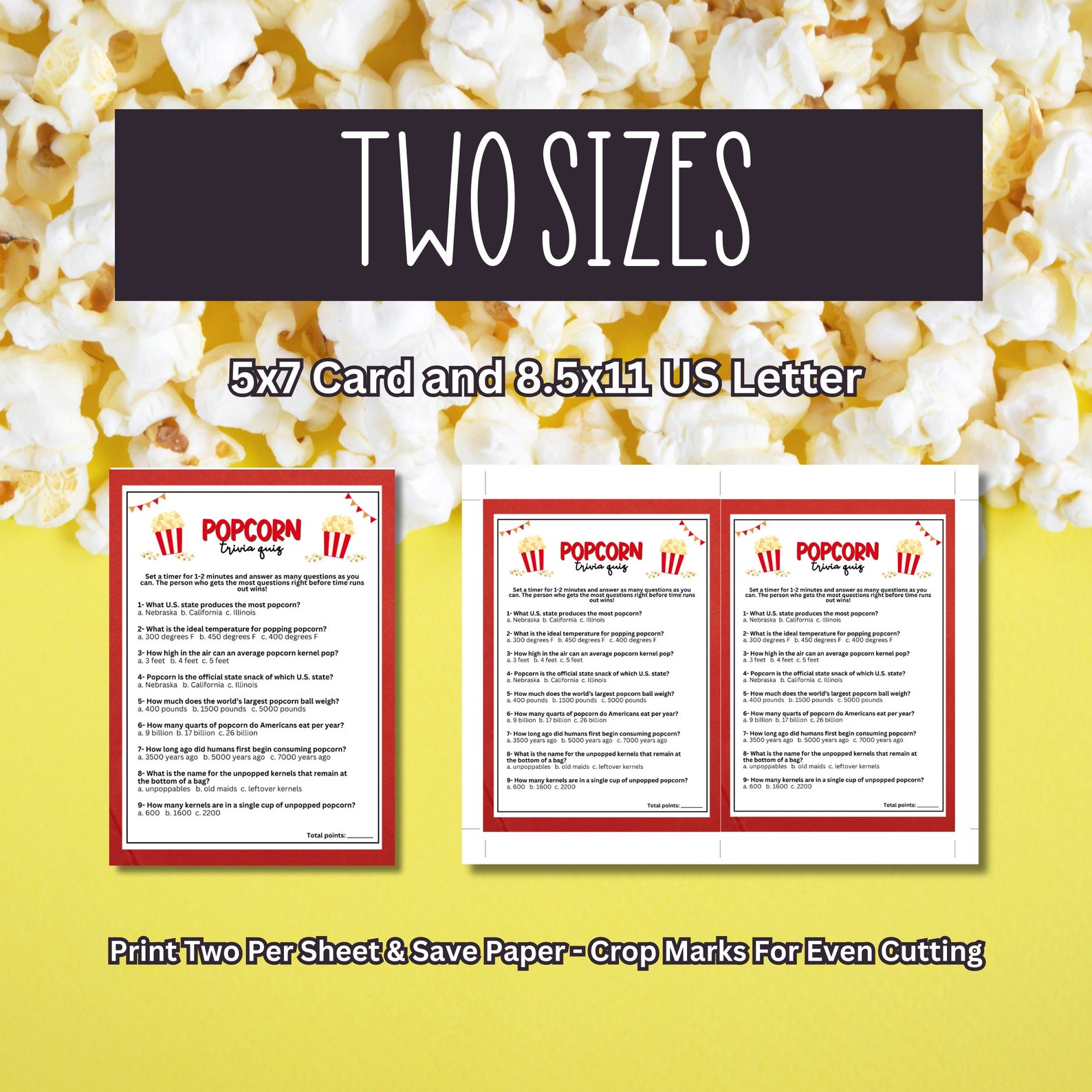 Popcorn Trivia Party Game Family Movie Night Teen Tween Pajama PJ ...