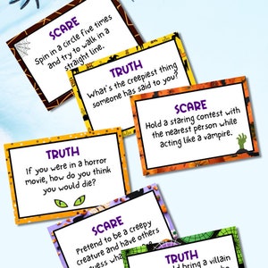 Halloween Truth or Scare Printable Party Game Dare Questions Spooky ...