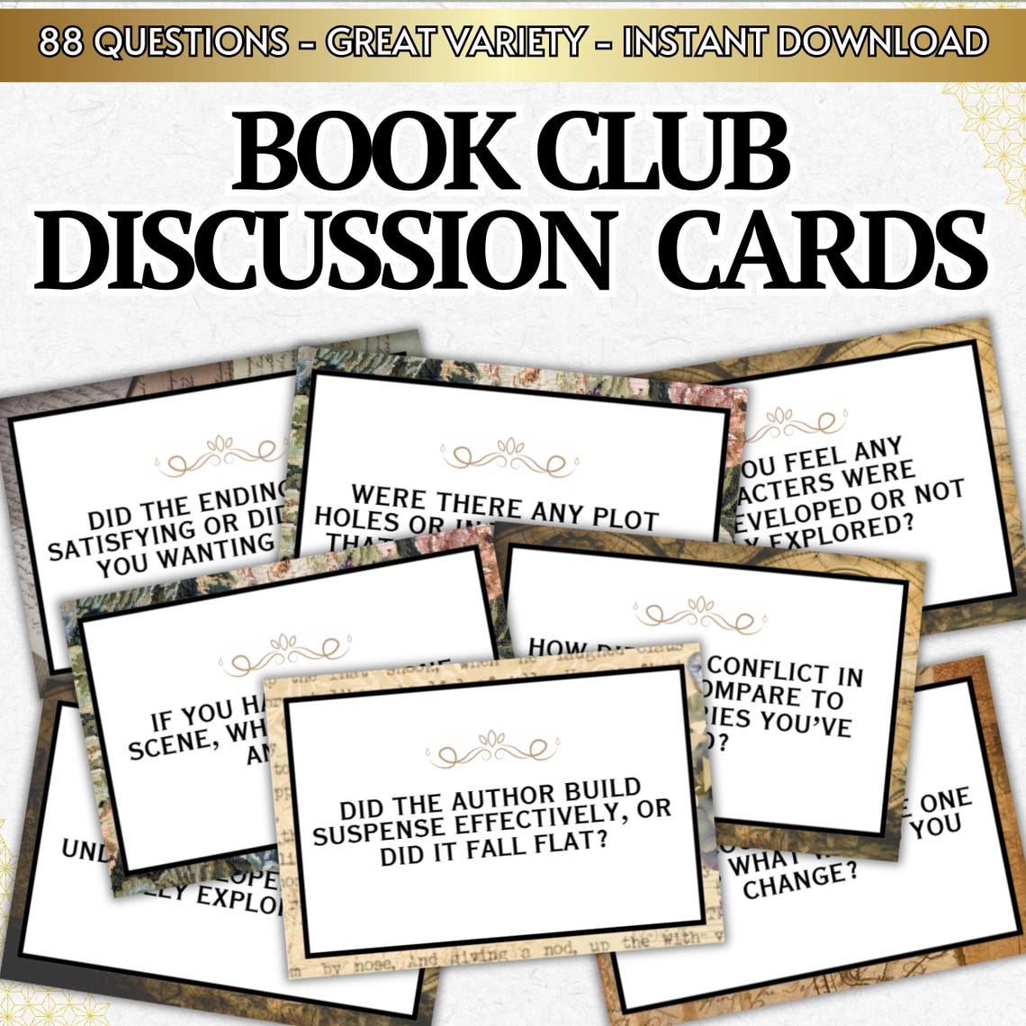 Book Club Discussion Cards: 88 Printable Conversation Starters (PDF) - Etsy