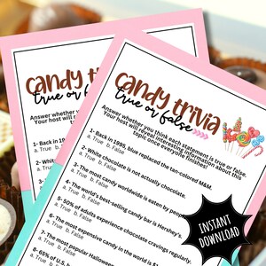 Candy True or False Trivia Printable Activity Sweet Quiz Game for Kids ...
