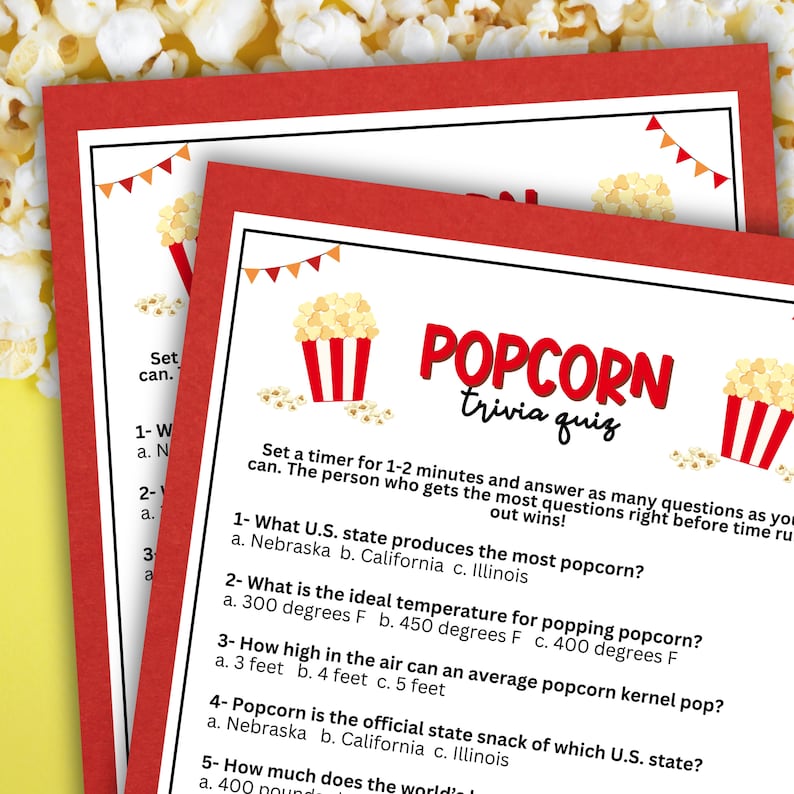 Popcorn Trivia Party Game Family Movie Night Teen Tween Pajama PJ ...