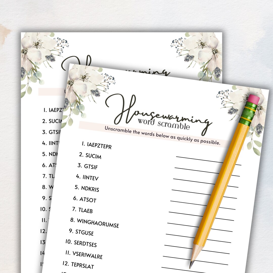 Housewarming Party Word Scramble Printable PDF New Home First Time ...