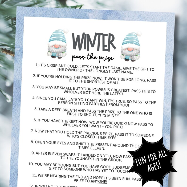 Winter Pass the Prize Game: Family Holiday Party (digital Download) - Etsy