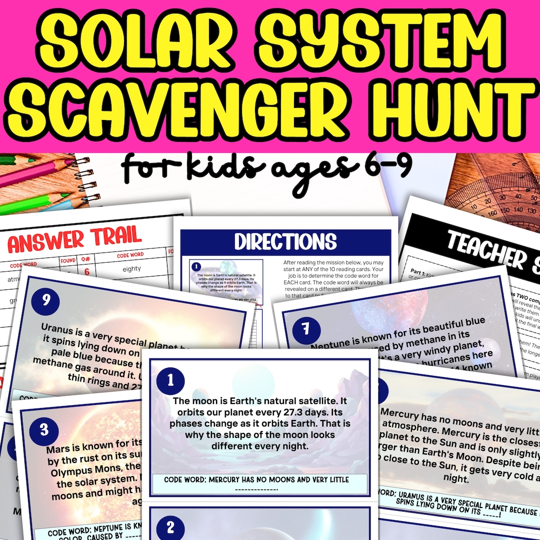Solar System Scavenger Hunt for Kids Age 6 to 9 for Indoor Treasure ...