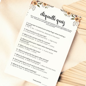 Tea Party Etiquette Game Printable Trivia Questionnaire Quiz With ...