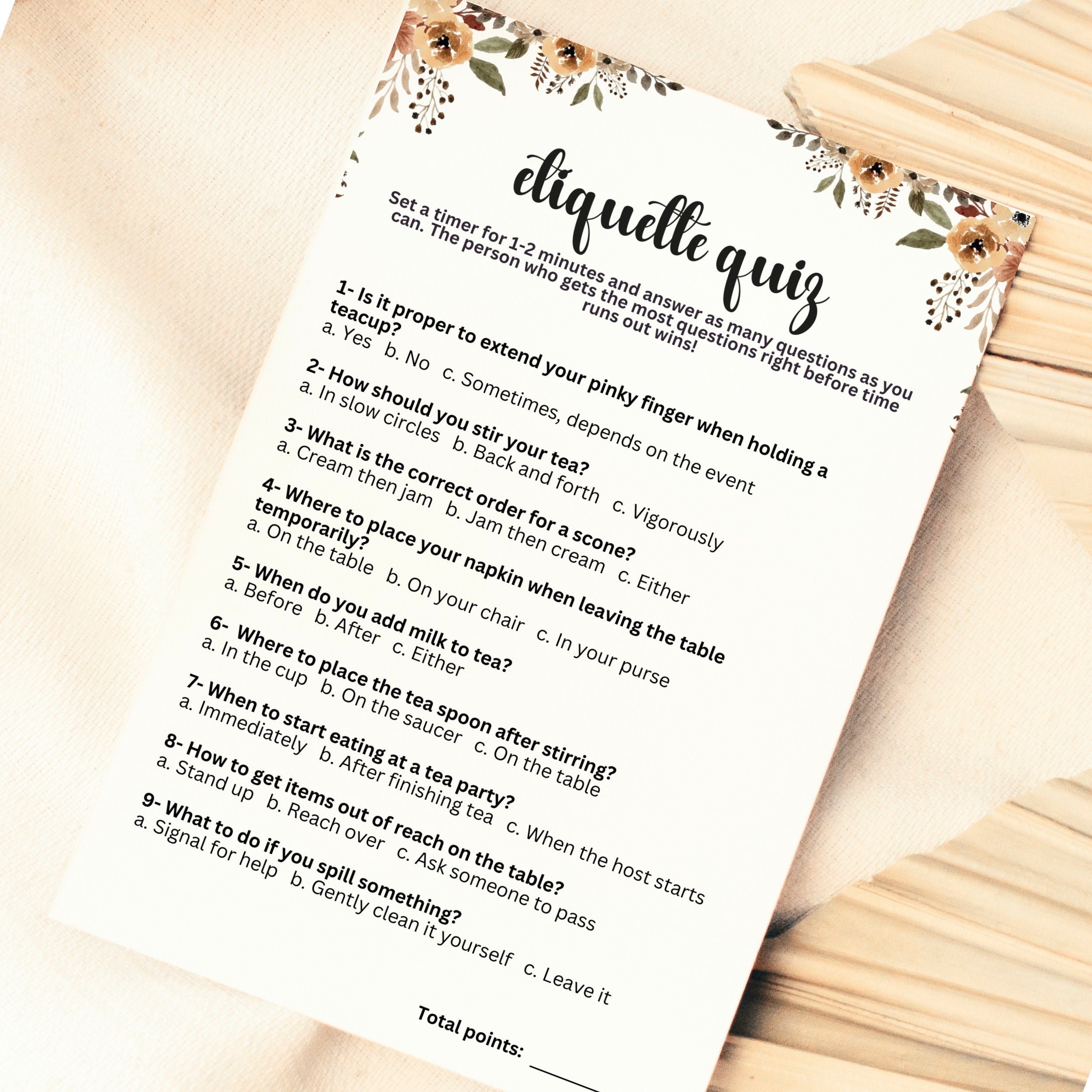 Tea Party Etiquette Game Printable Trivia Questionnaire Quiz With ...