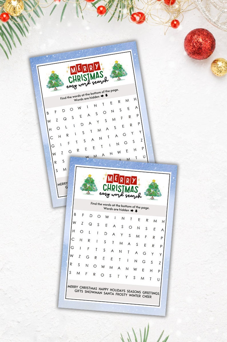 Christmas Easy Word Search for Little Kids and Young Teens Simple ...