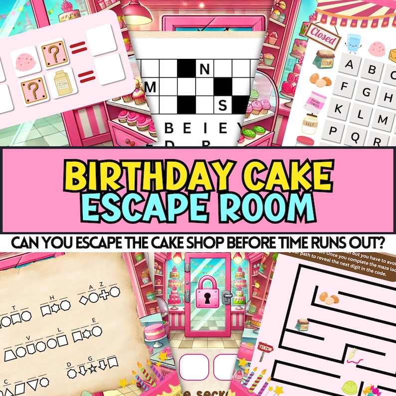 Birthday Cake Escape Room DIY Printable Party Puzzle Game Activity for ...