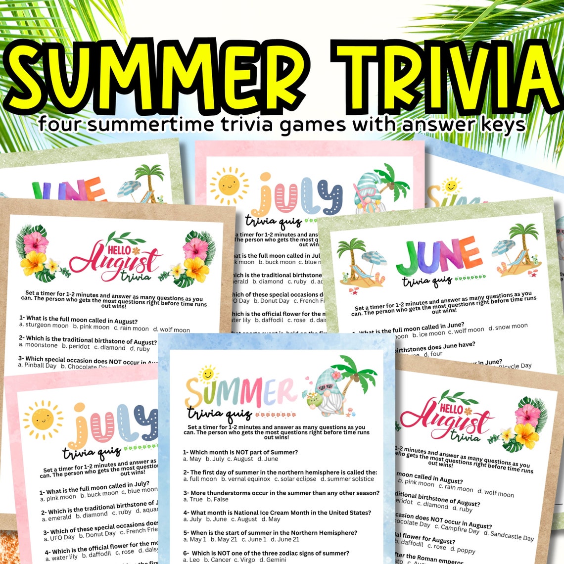 Summer Trivia Printable Multiple Choice Beach Vacation RV Camping Ice ...
