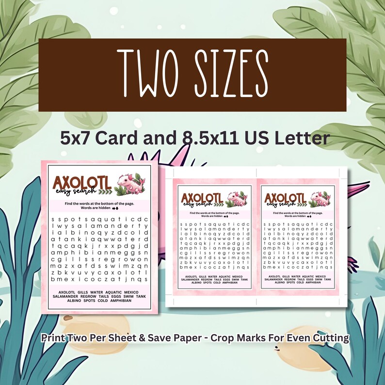 Axolotl Word Search for Tween Teen Girl Birthday Party Summer June July ...