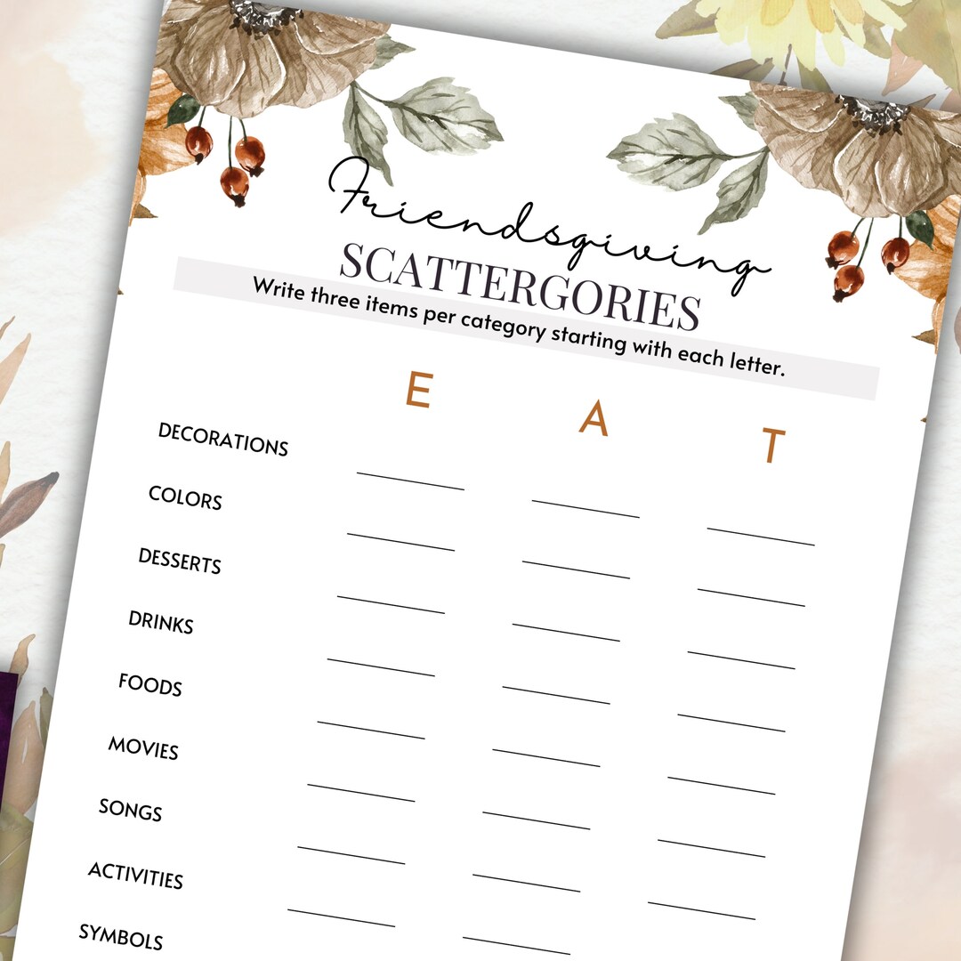 Thanksgiving Themed Scattergories Party Game Word Race Friendly ...