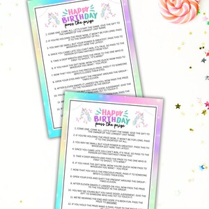 Unicorn Birthday Party Pass the Prize Left Right Pink Purple Game ...