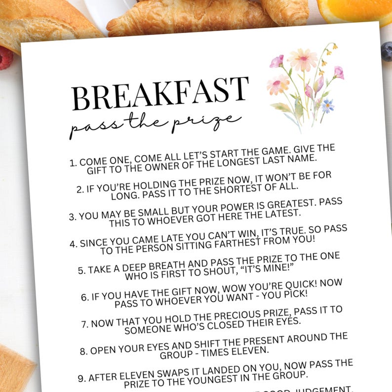 Breakfast Pass the Prize Left Right Game | Pancakes & Pajamas Party ...