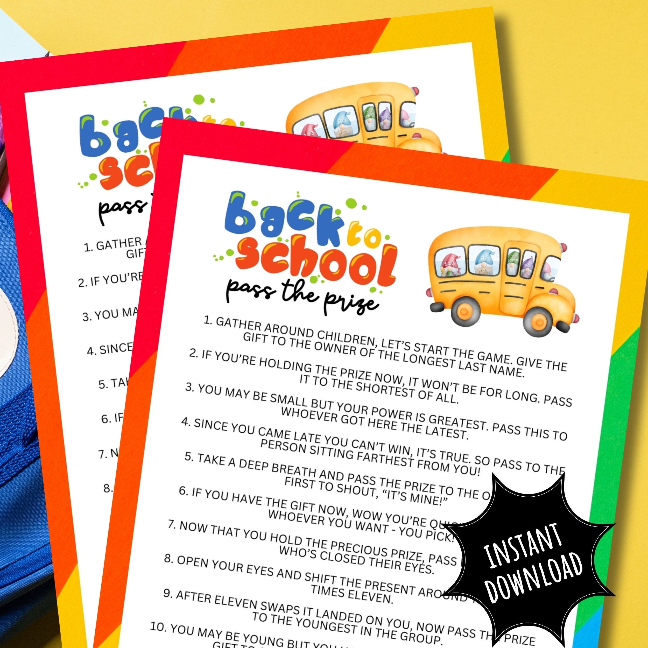 Back to School Pass the Prize Left Right Game for Kindergarten First ...