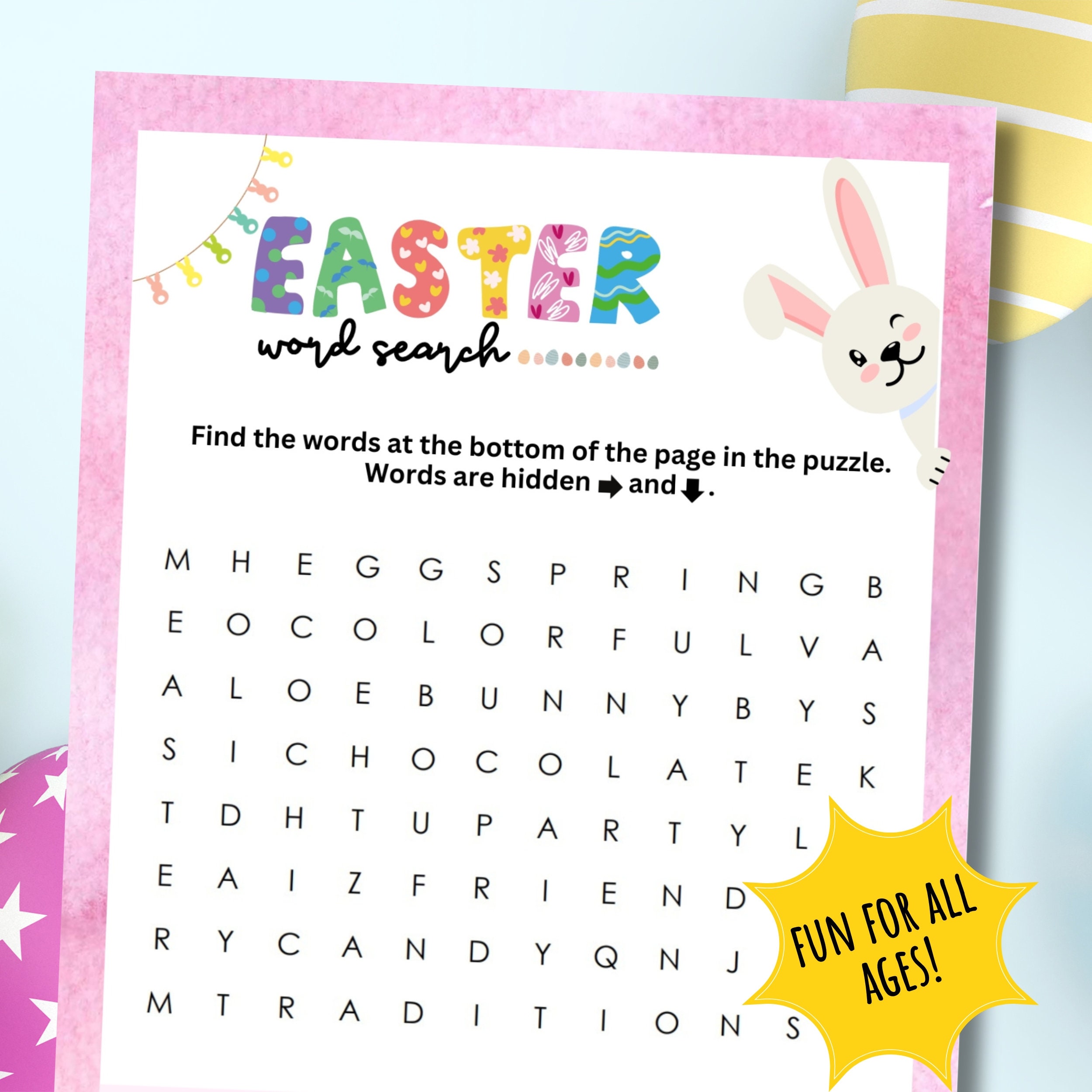 Easter Word Search EASY Printable PDF Game Activity Words Puzzle for ...