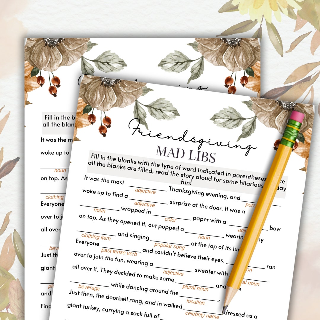 Friendsgiving Mad Lib Story Telling Fill in the Blank Funny Hilarious ...