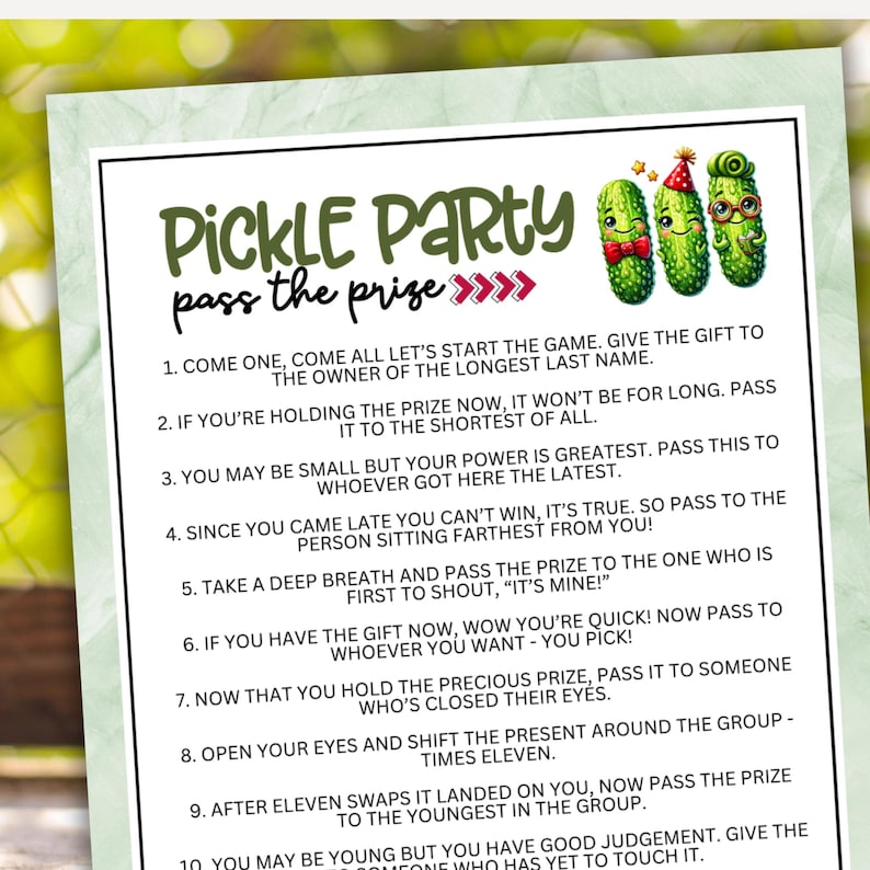 Pickle Party Pass the Prize Game: Kids Birthday, Baby Shower (PDF) - Etsy