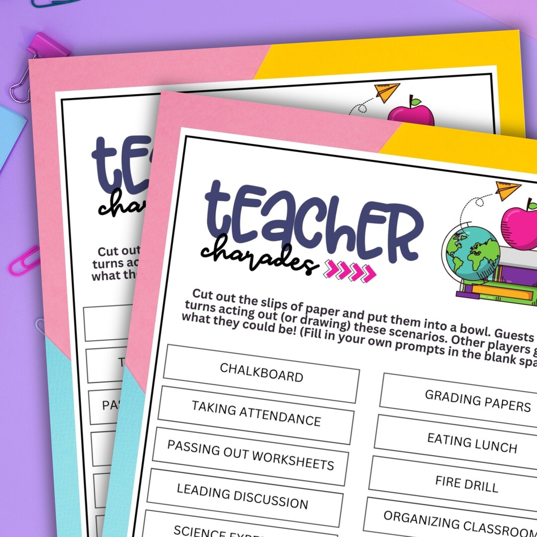 School Teacher Charades Game for Back to School First Day of Class ...