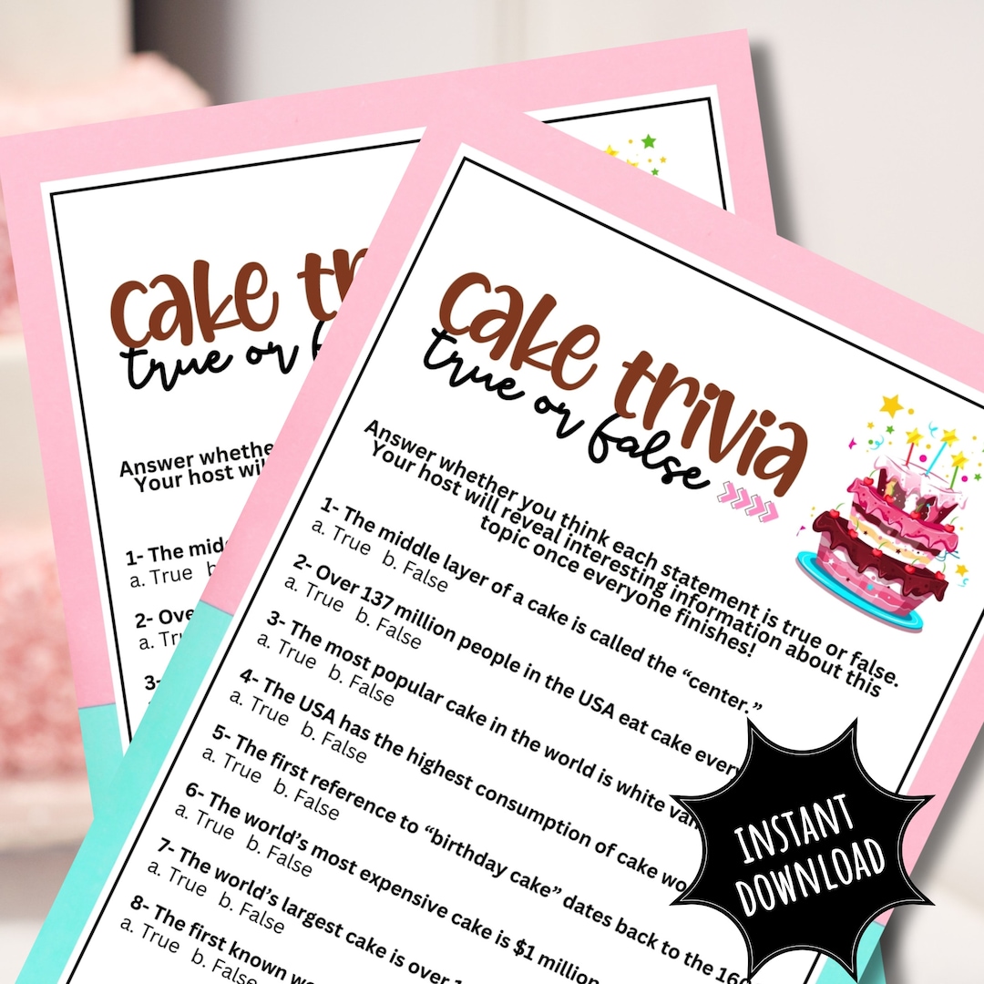 Cake True or False Trivia Printable Activity Quiz Game for Kids Adults ...