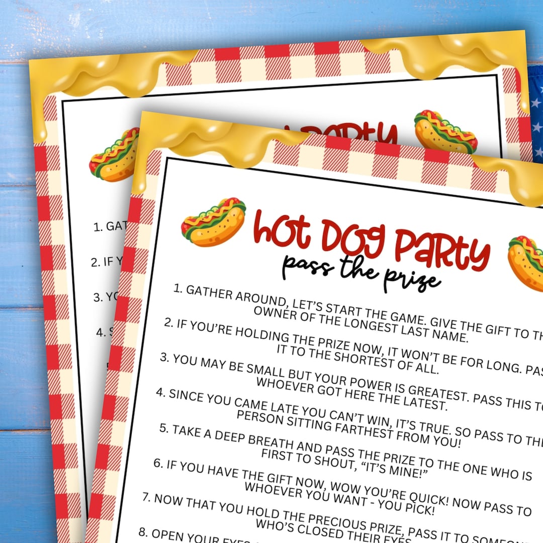 Hot Dog Party Game: Pass the Prize, Left Right Game (PDF Download) - Etsy
