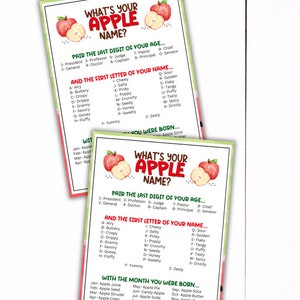 What's Your Apple Name Game: Printable Party Activity (digital Download ...