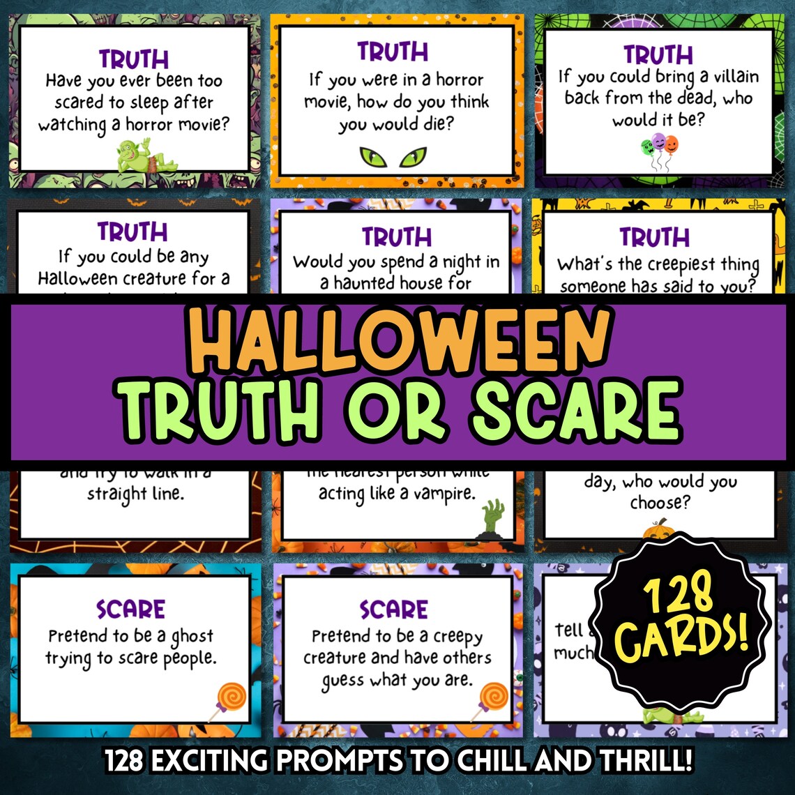 Halloween Truth or Scare Printable Party Game Dare Questions Spooky ...