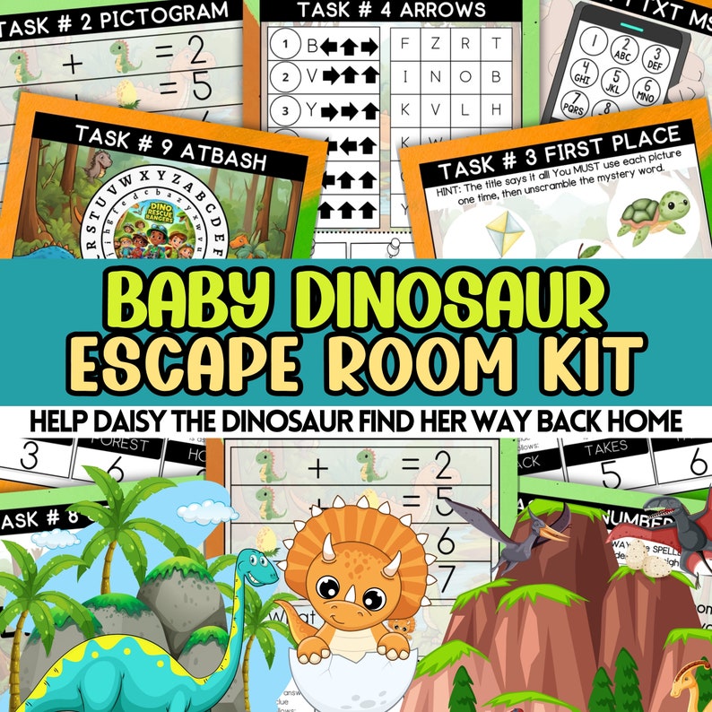 Dinosaur Escape Room Kit: Kids Printable Puzzle Game (ages 6-9 ...