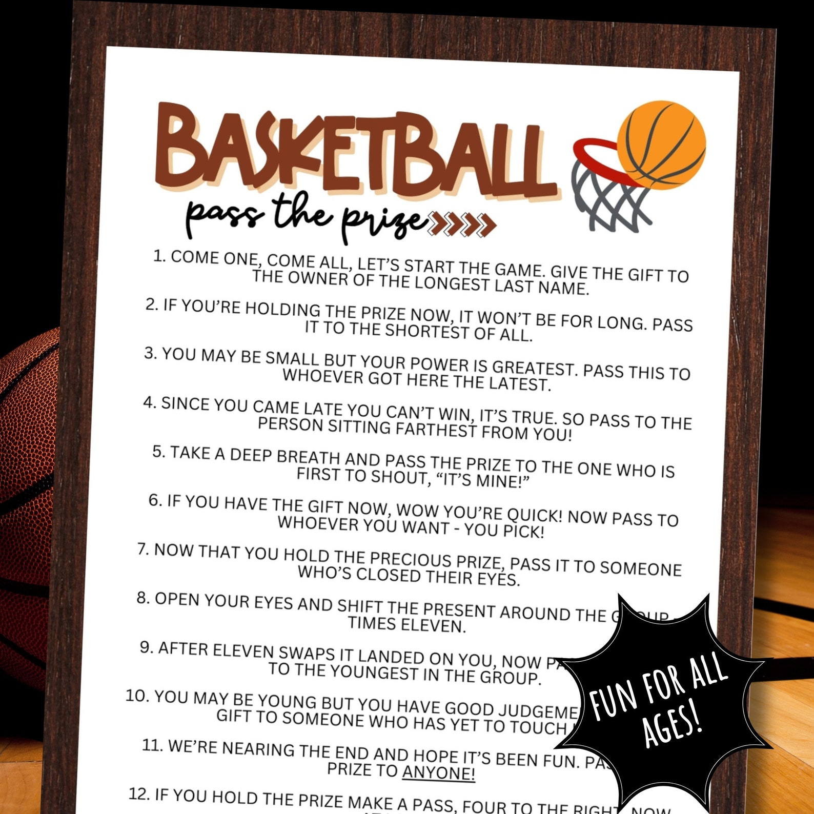 Basketball Pass the Prize Game: Team Sports Activity (digital Download ...