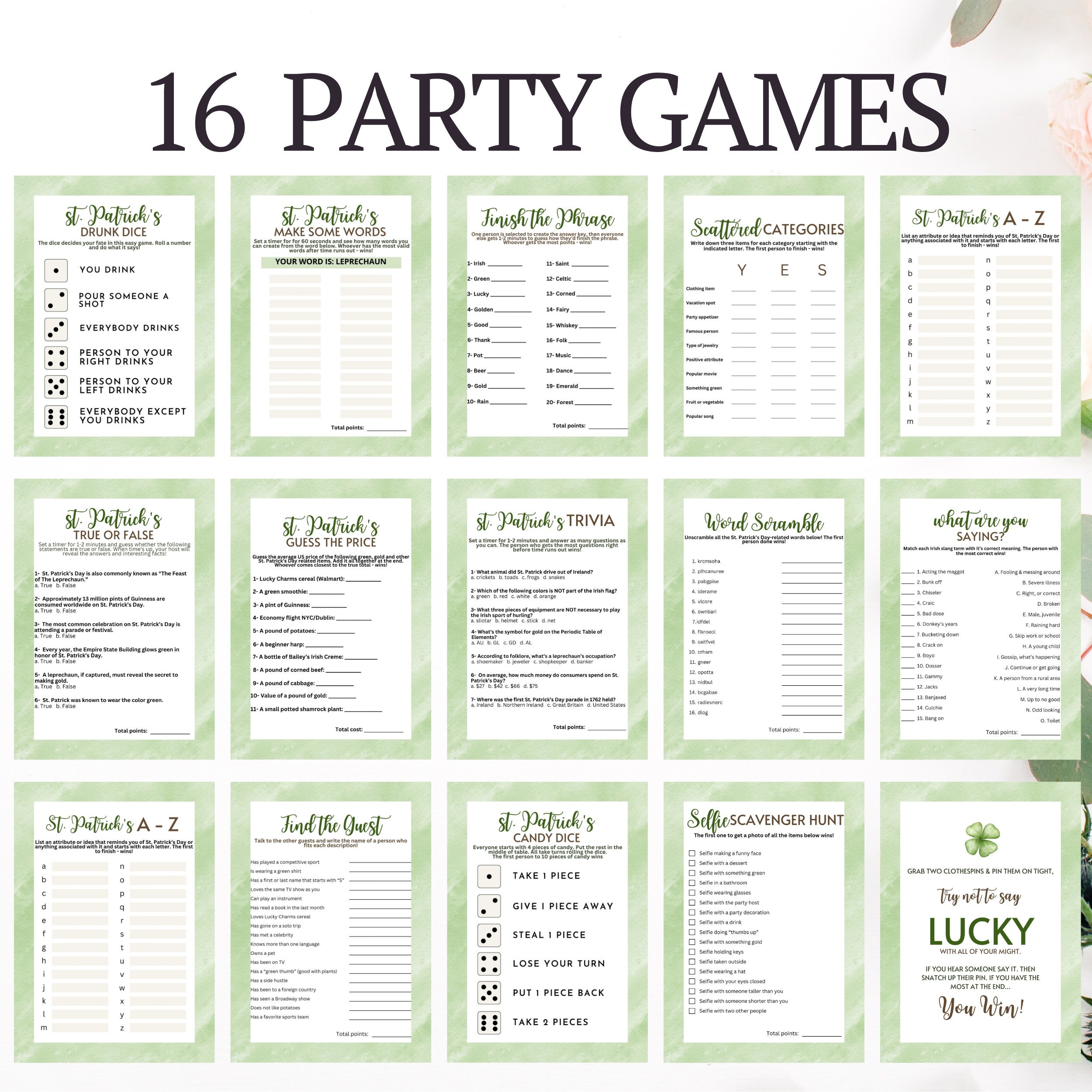St. Patrick's Day Games Bundle: 16 Printable Party Games (digital ...