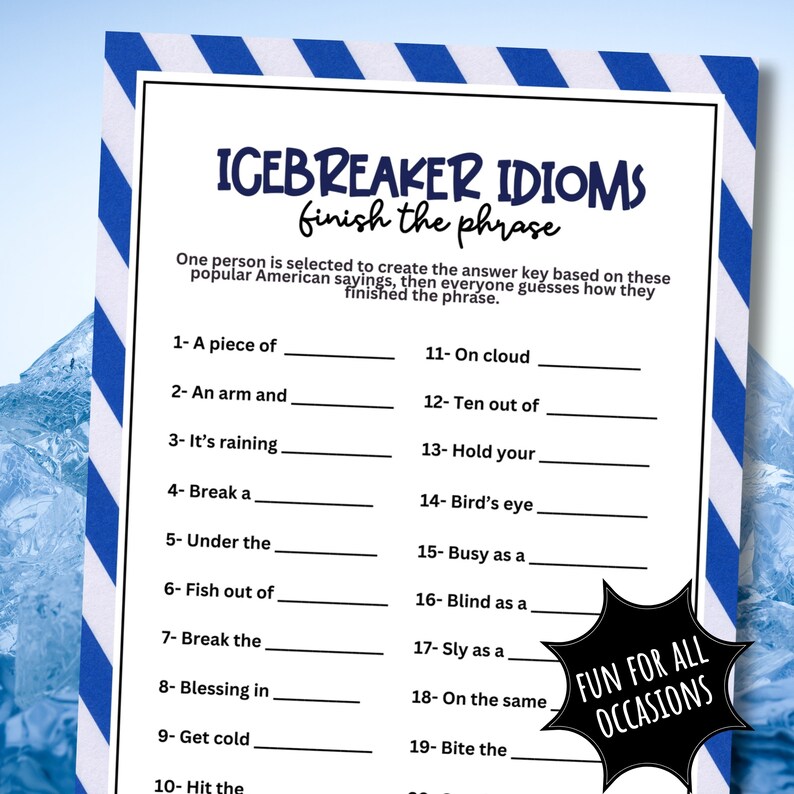 Mix & Mingle Icebreaker Finish the Phrase Printable Game Word Trivia ...