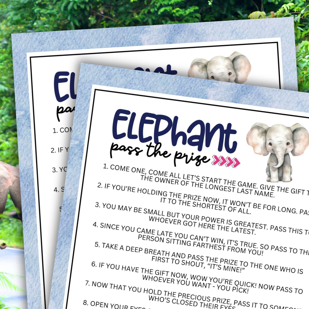 Elephant Pass the Prize Game: Safari Baby Shower Activity (PDF) - Etsy