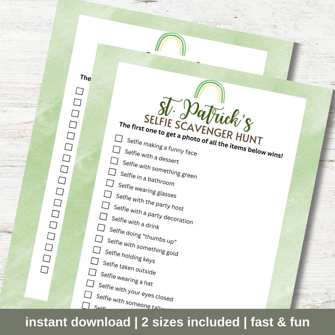 St. Patrick's Day Selfie Scavenger Hunt Printable Game for Adults at ...