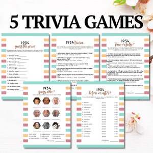 1934 Trivia 90th Birthday Game Bundle (printable Quizzes) - Etsy