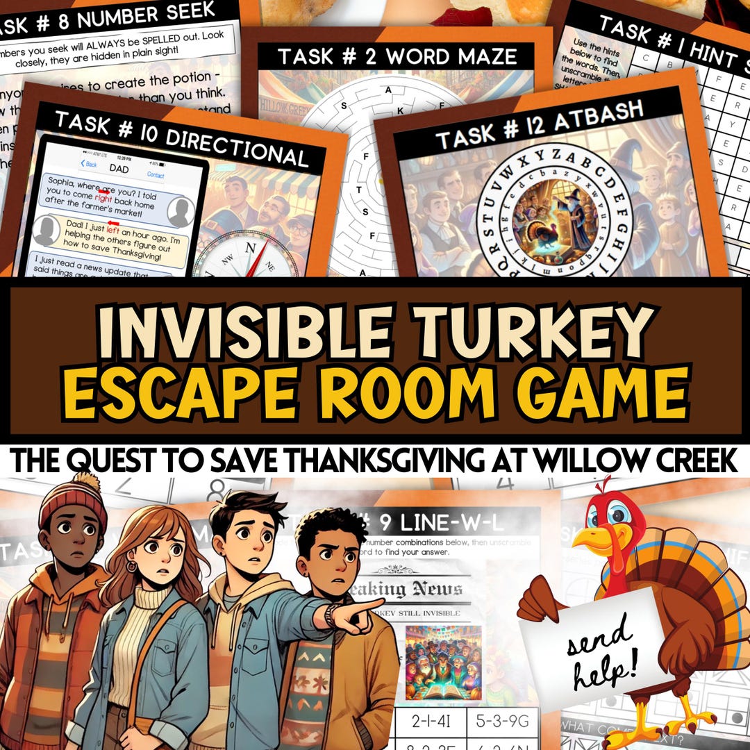 Thanksgiving Turkey Escape Room Game: Printable Tween/teen Activity ...