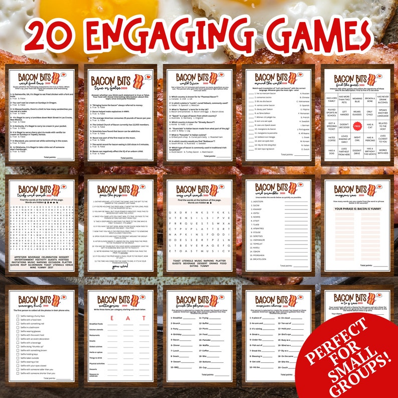 Bacon Party Games Bundle: 20 Food-themed Activities (PDF Download) - Etsy