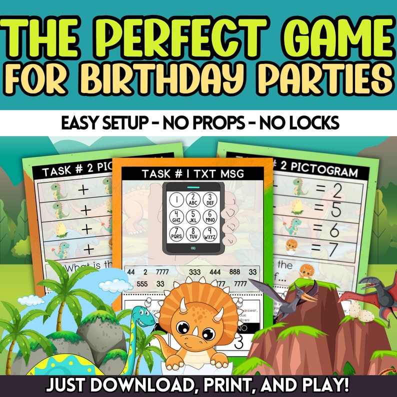 Dinosaur Escape Room Kit Kids Printable Birthday Party Activity ...