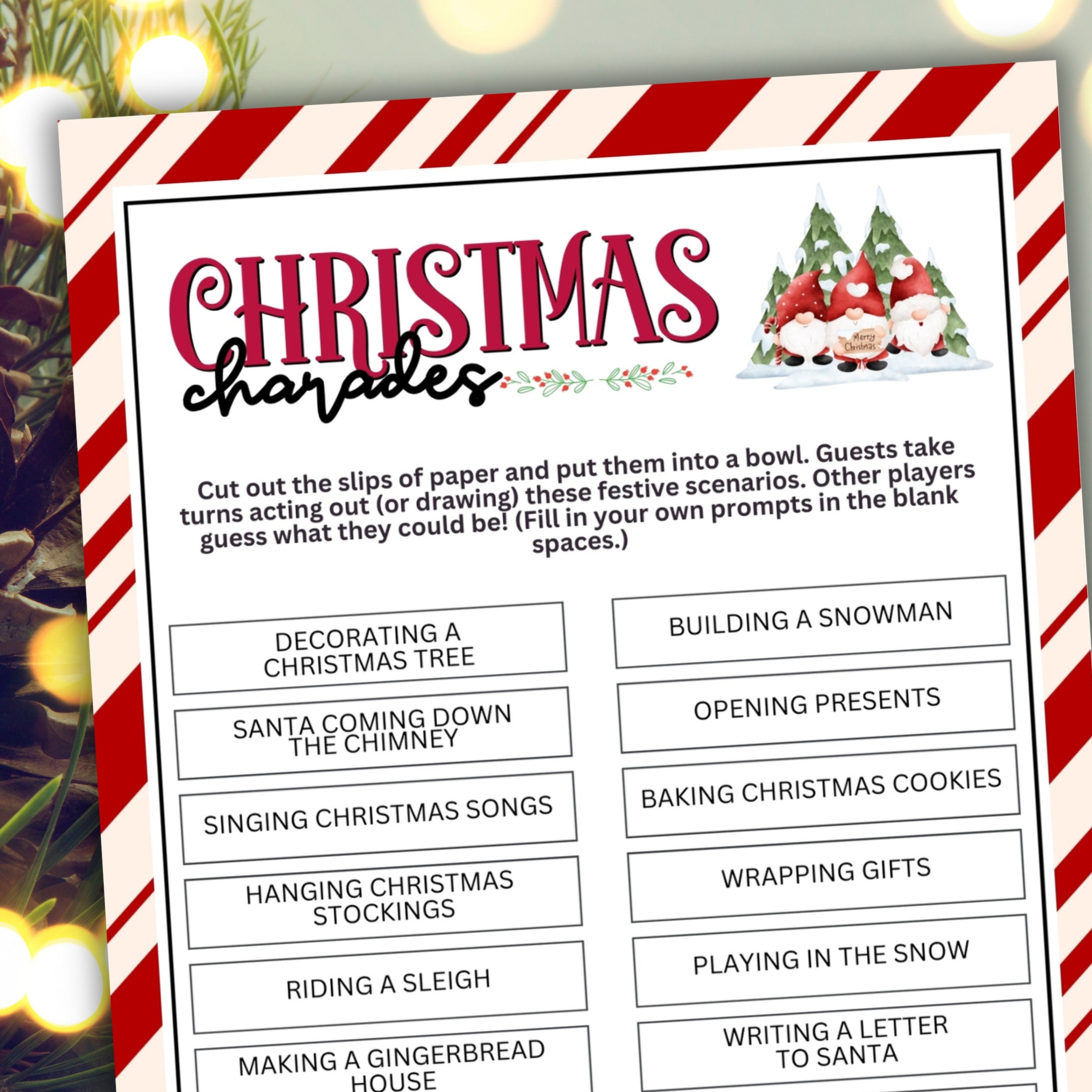 Christmas Charades Game for Adults Kids Teens Seniors Family Fun ...