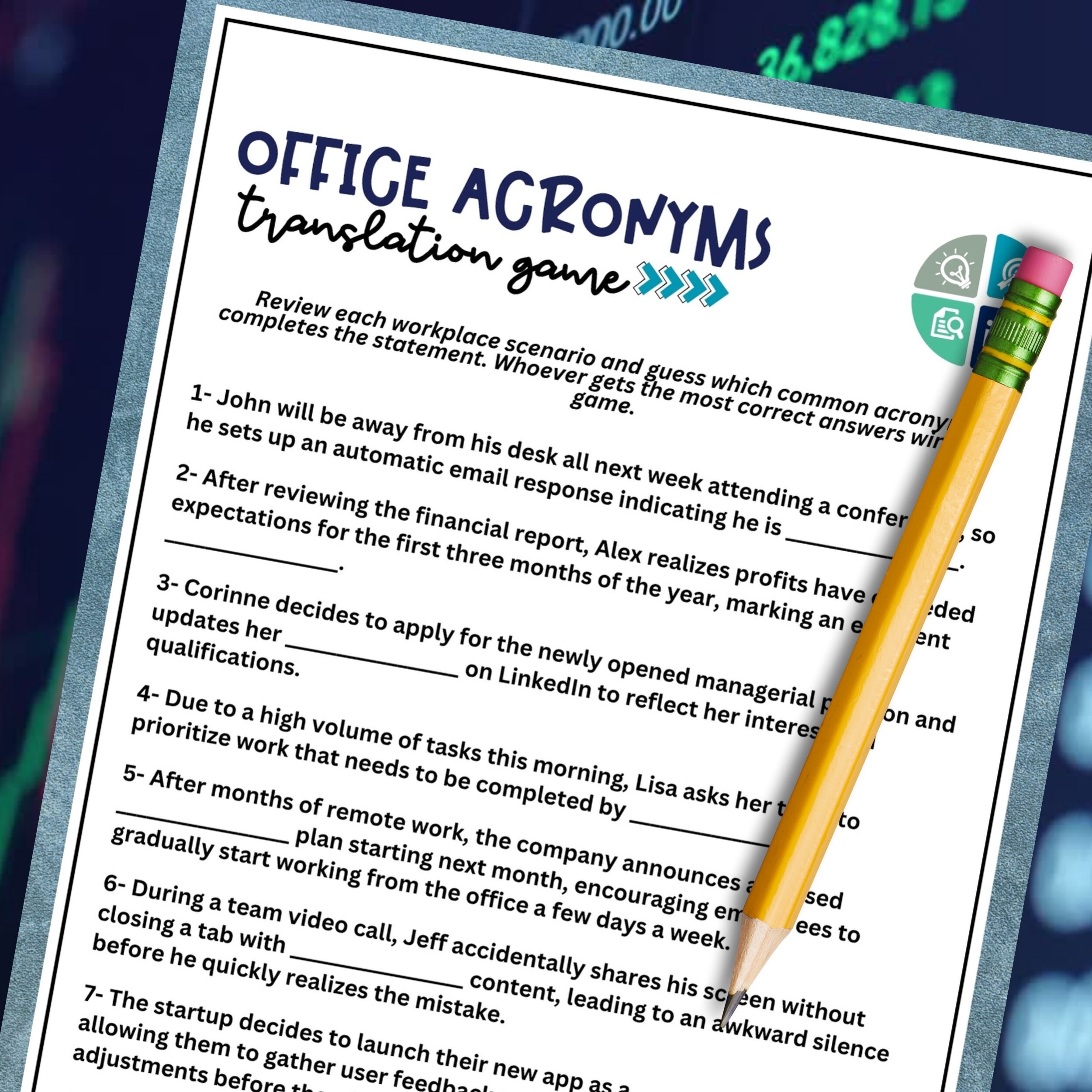 Office Party Icebreaker Workplace Acronyms Jargon Language Translation ...